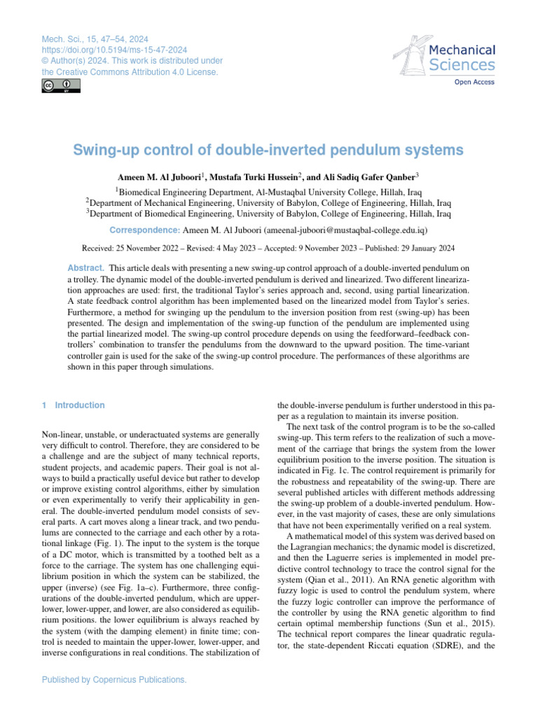 Swing-Up Control of Double-Inverted Pendulum Syste | PDF | Control Theory | Kalman Filter