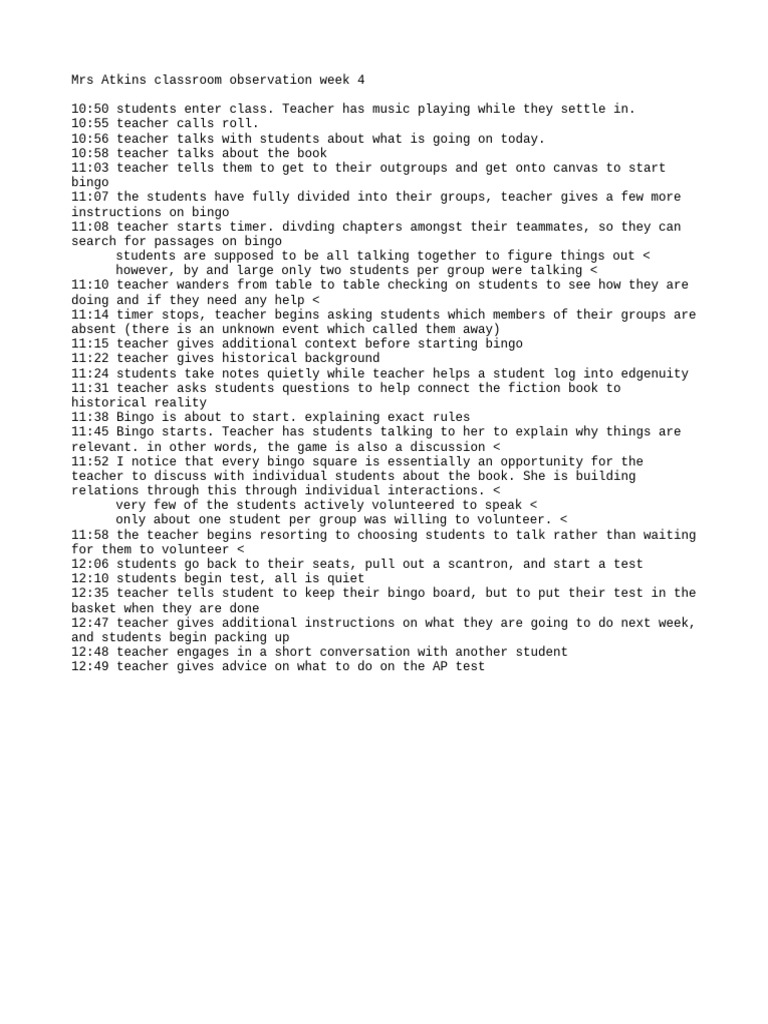 Mrs Atkins classroom observation we | PDF
