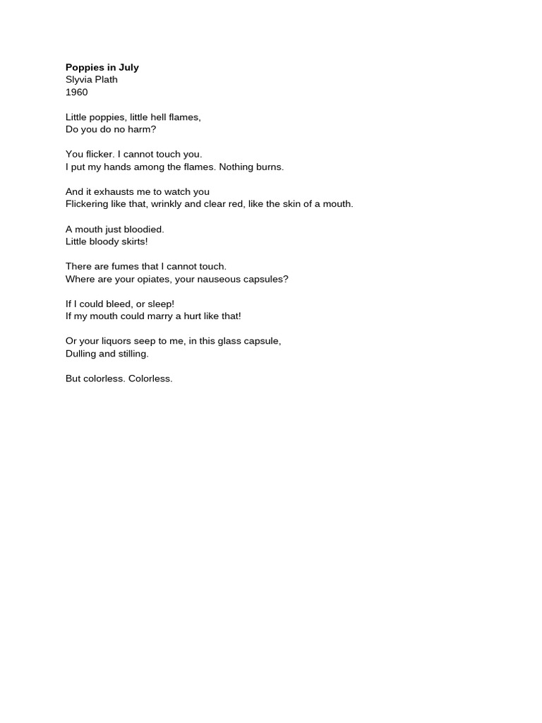 "Poppies in July" by Sylvia Plath | PDF