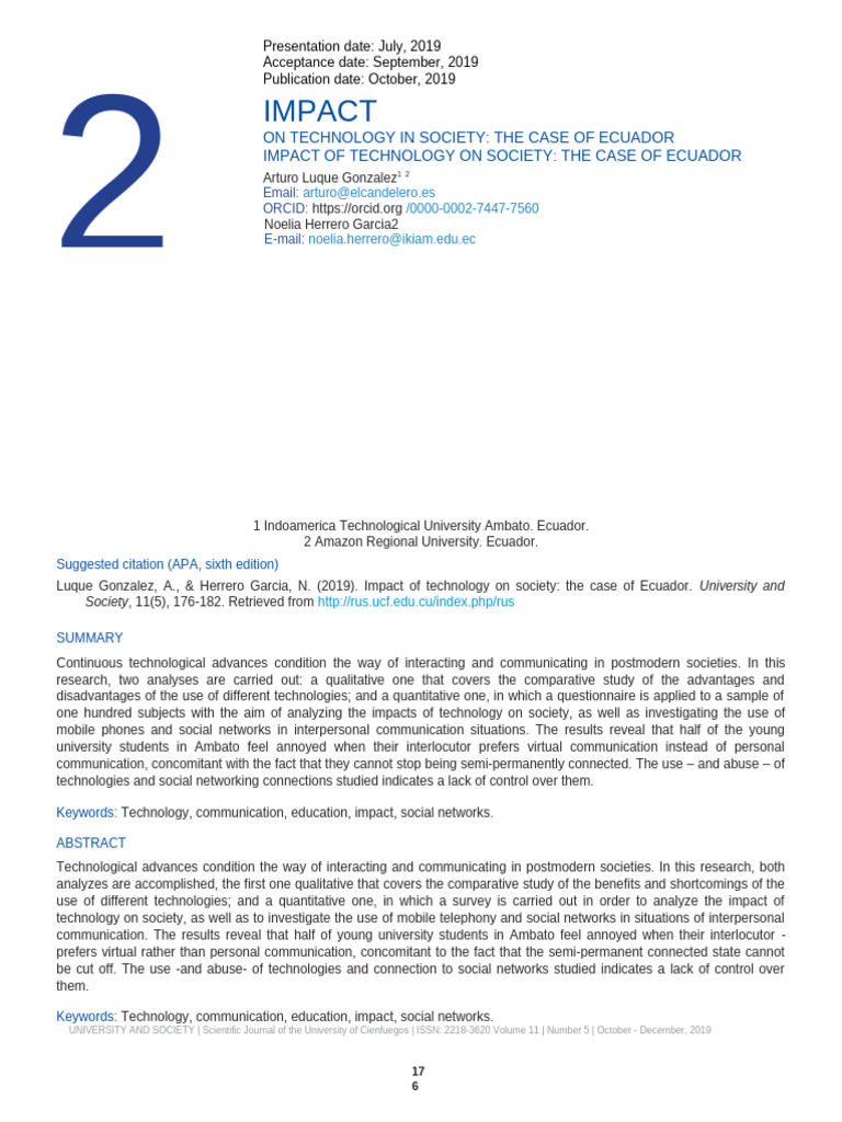 Technology's Impact on Ecuadorian Society | PDF | Adolescence ...