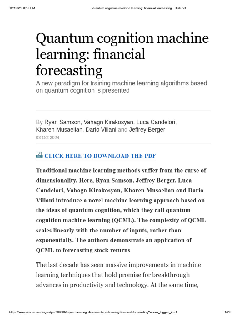 Quantum Cognition Machine Learning - Financial Forecasting | PDF | Machine Learning | Forecasting