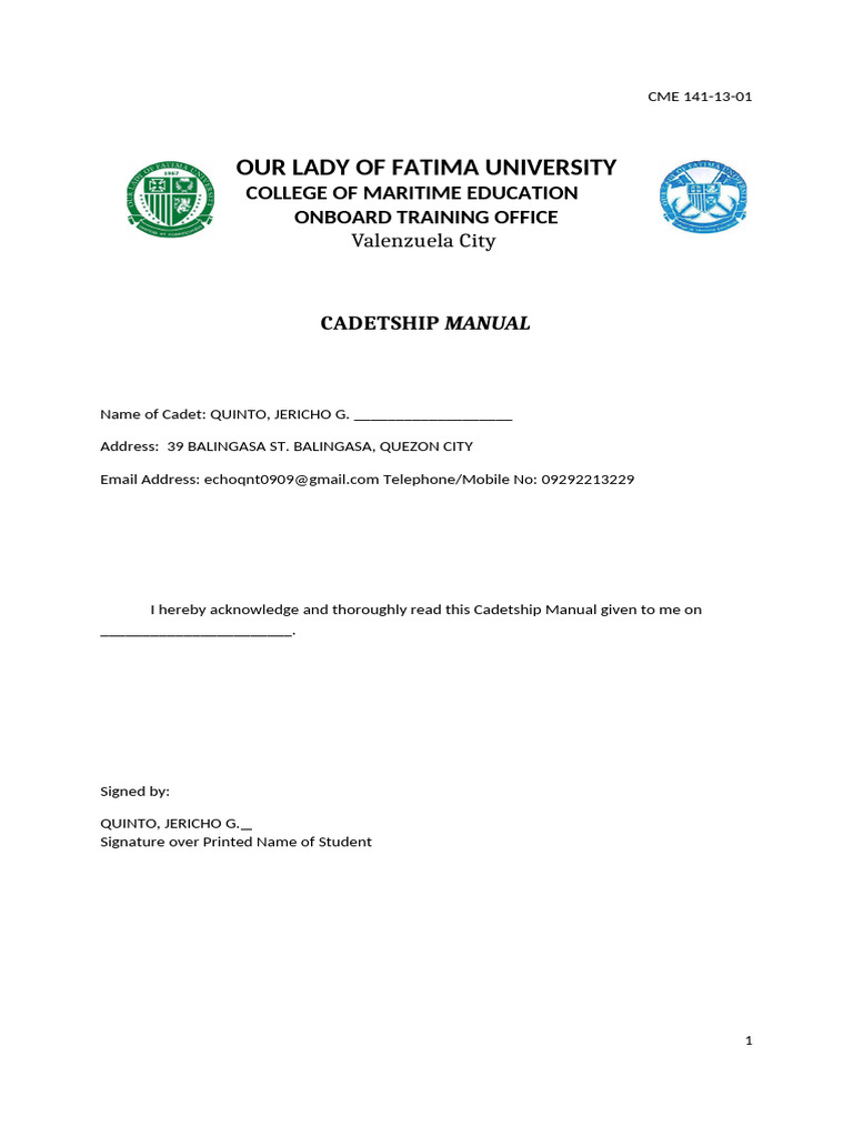Cadetship Manual | PDF