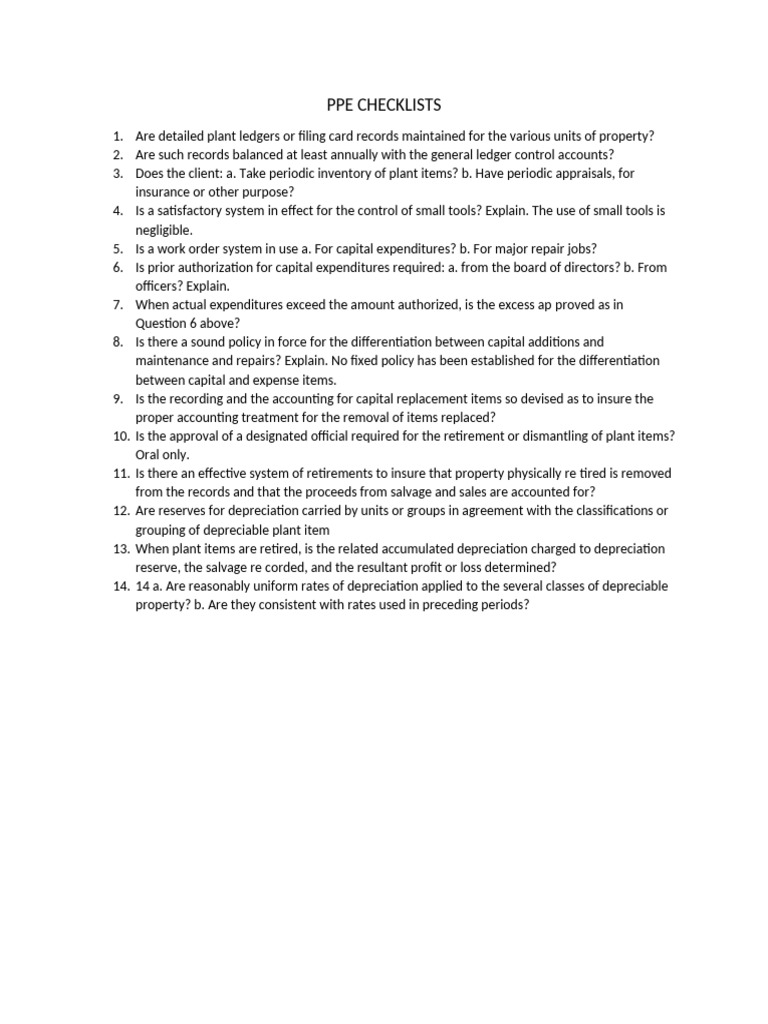 Audit Checklist For Fixed Asset | PDF