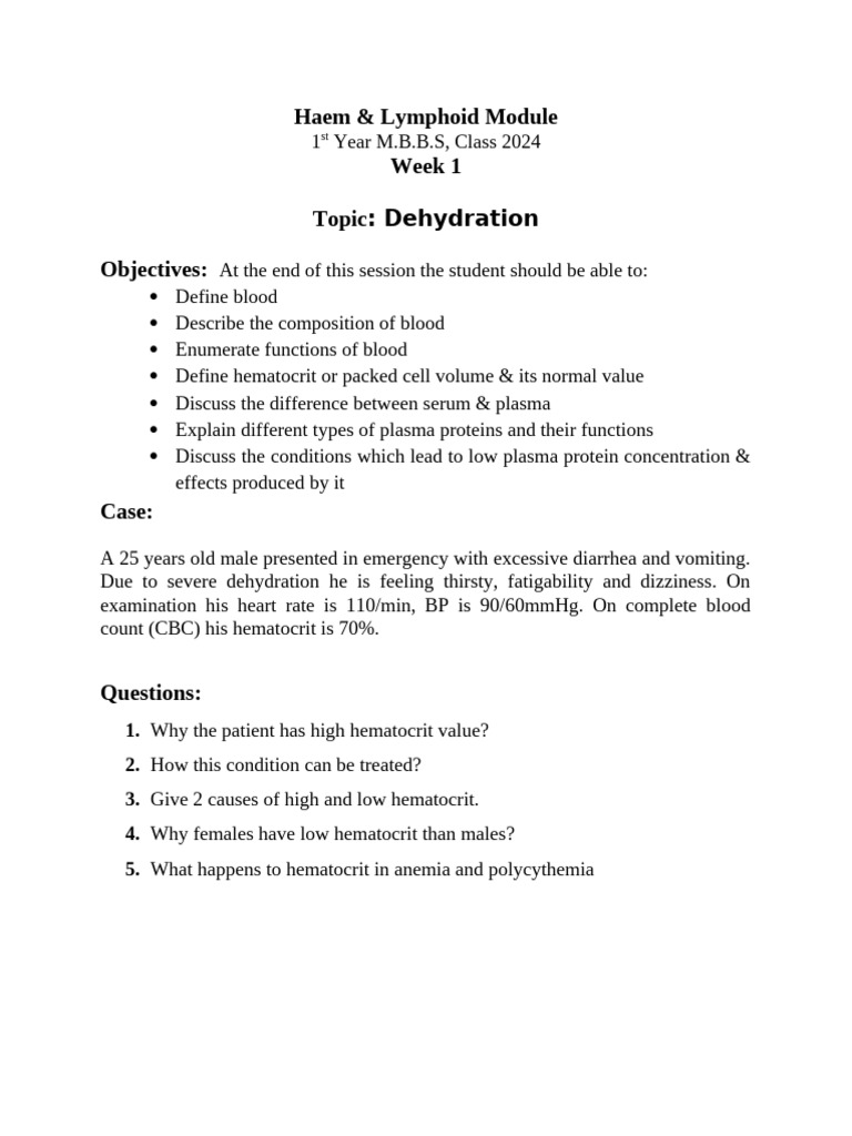 Dehydration Tutorial Week | PDF