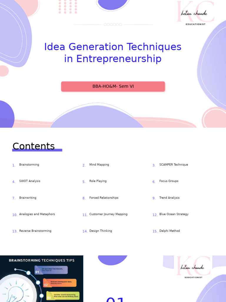Idea Generation Techniques in Entrepreneurship | PDF | Brainstorming