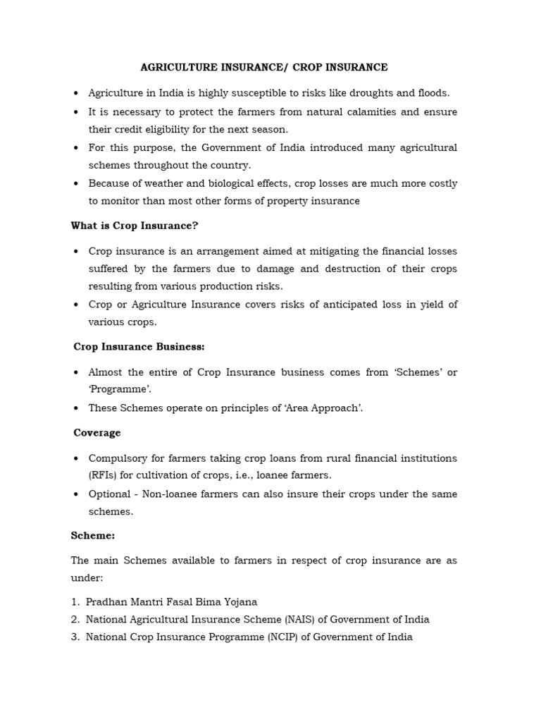 Unit 5 - Agriculture Insurance | PDF | Crop Insurance | Agriculture
