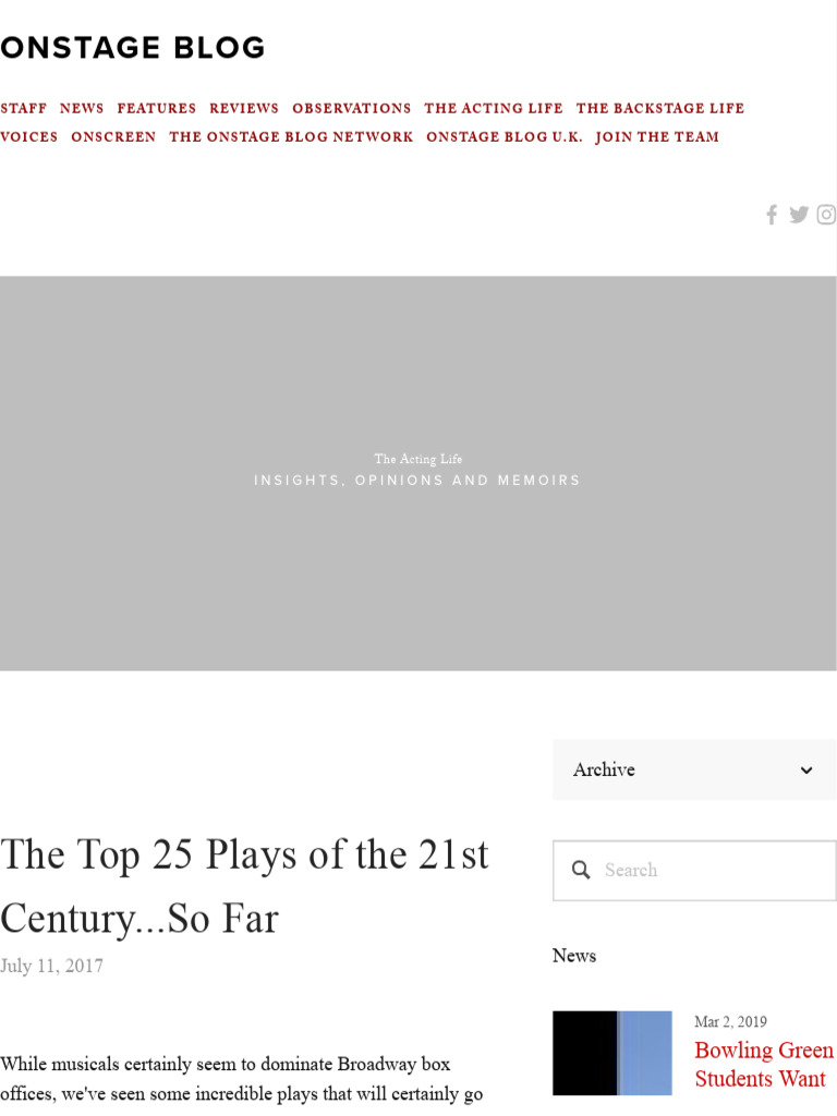 The Top 25 Plays of The 21st Century... So Far - OnStage Blog | PDF ...
