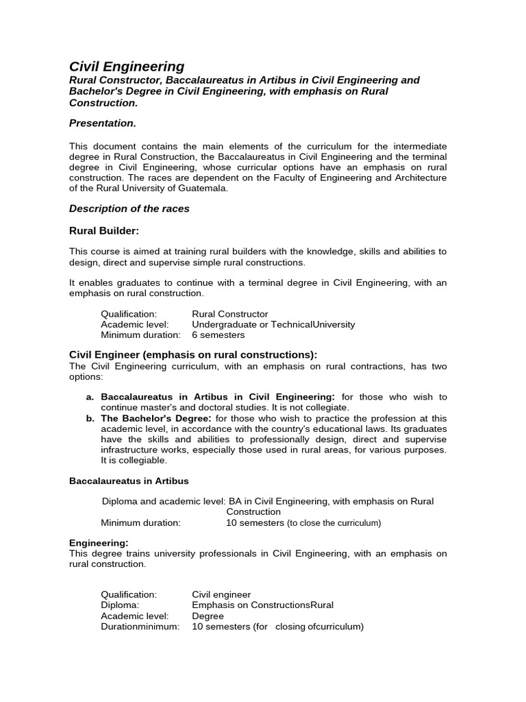 Civil Engineering Curriculum | PDF | Academic Degree | Bachelor's Degree