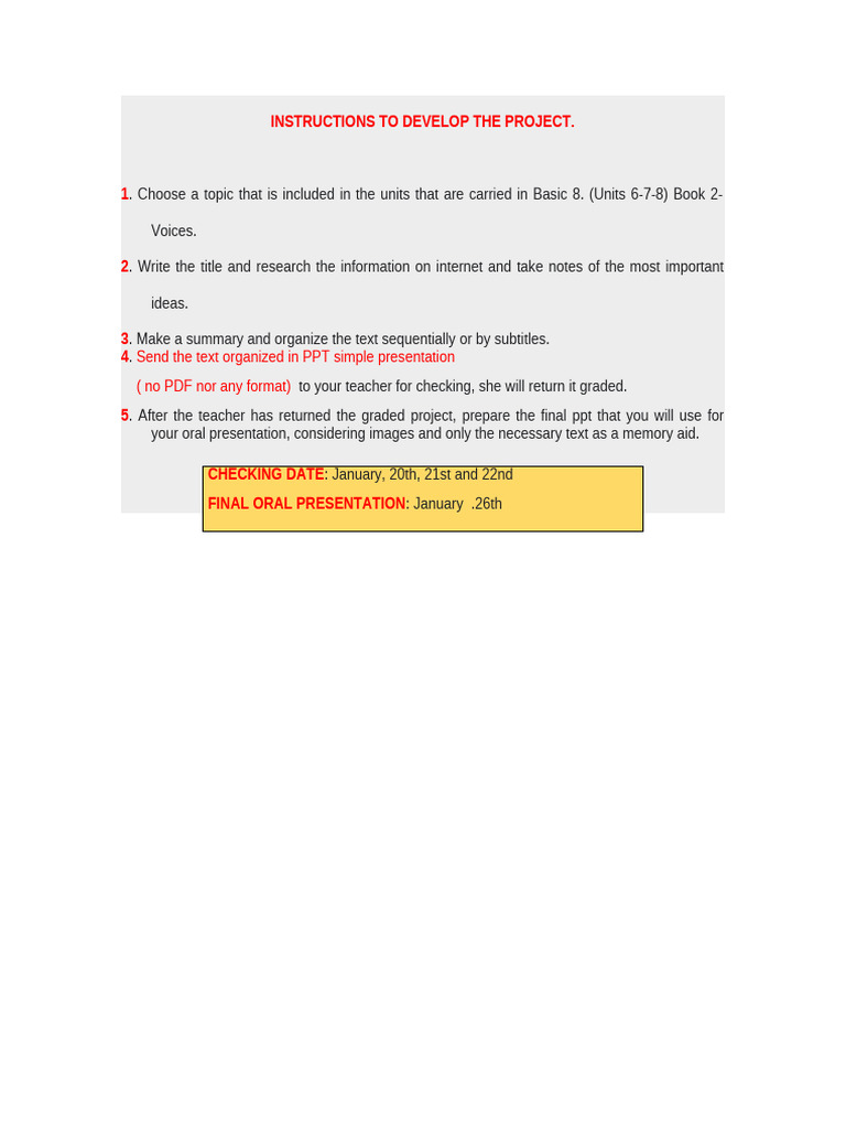 B8 Instructions for Project. | PDF