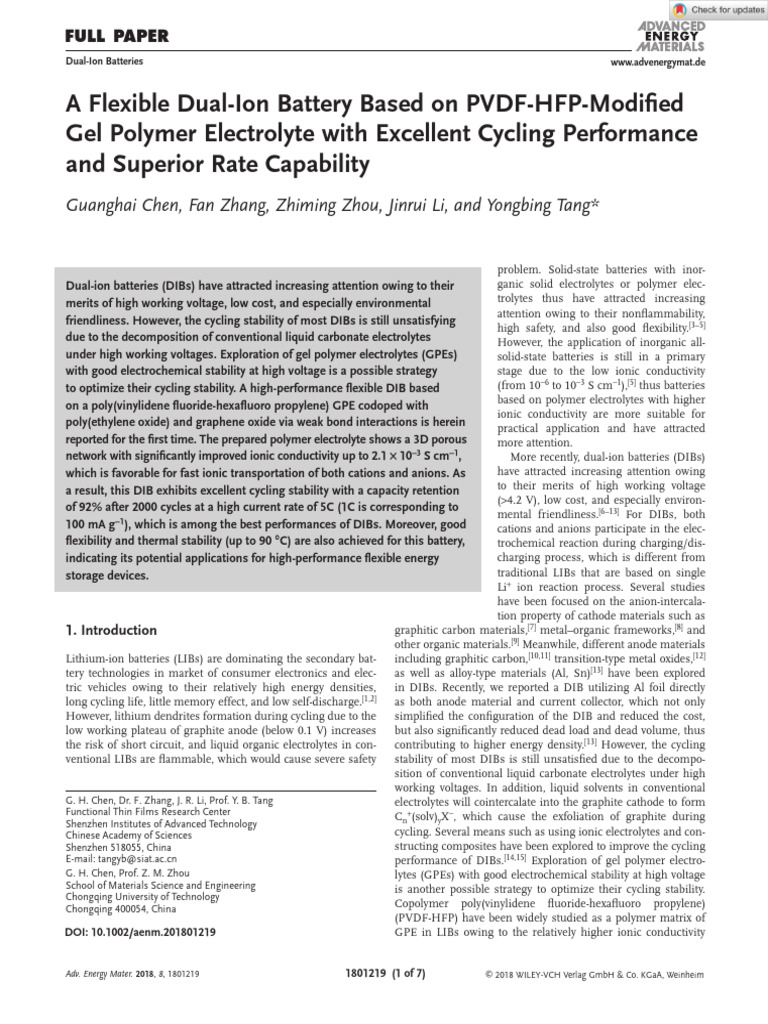Advanced Energy Materials - 2018 - Chen - A Flexible Dual‐Ion Battery ...