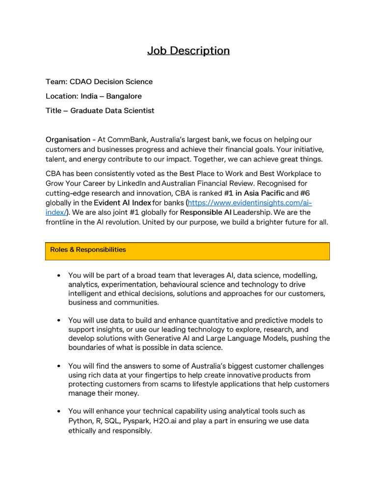 CBA - Graduate Data Scientist - JD | PDF