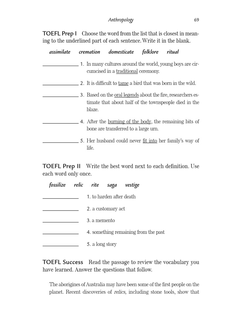 TOEFL Vocabulary Practice Exercises | PDF