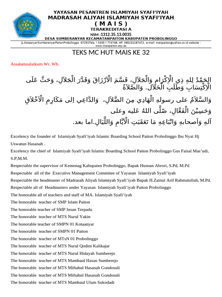 NASKAH MC HUT MAIS TAHUN 2024 2025 | PDF