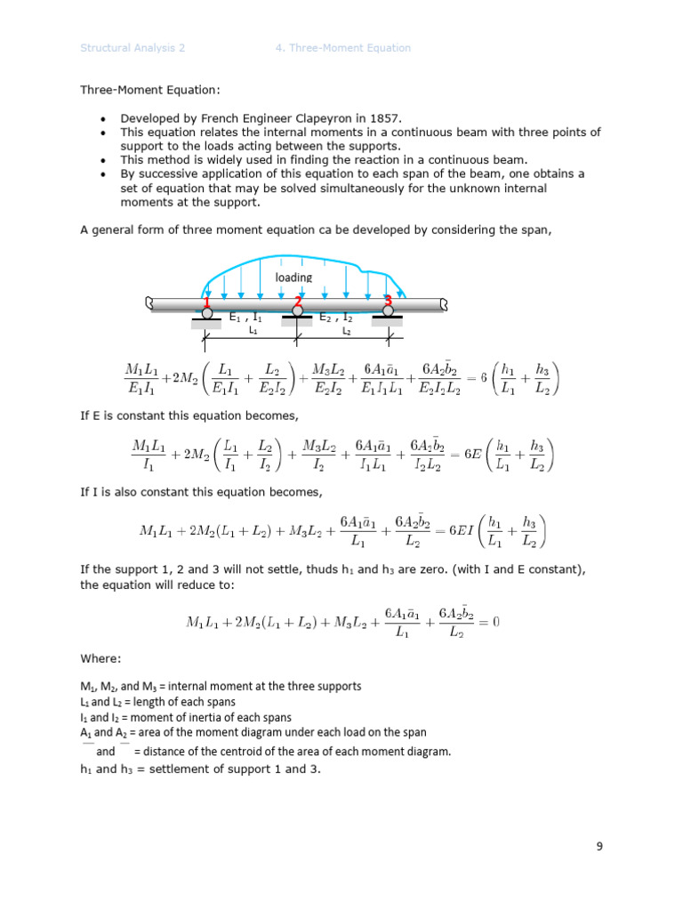 Three Moment Equation | PDF | Beam (Structure) | Structural Analysis