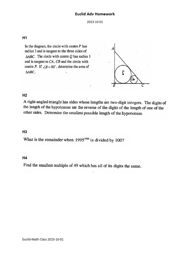 Euclid - Math Homework 2023-10-01 | PDF