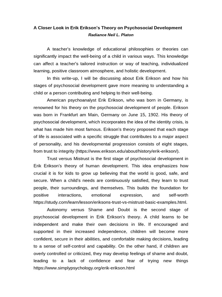 Erikson's Psychosocial Development Stages | PDF | Social Psychology ...