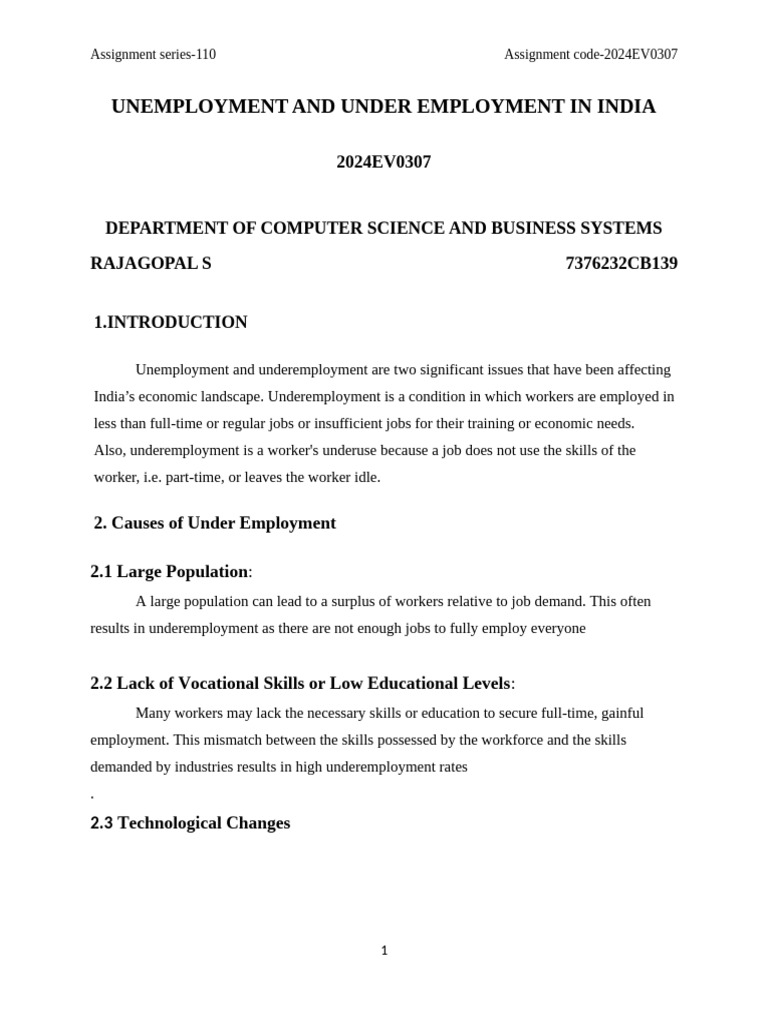 Assignment Format | PDF | Underemployment | Unemployment