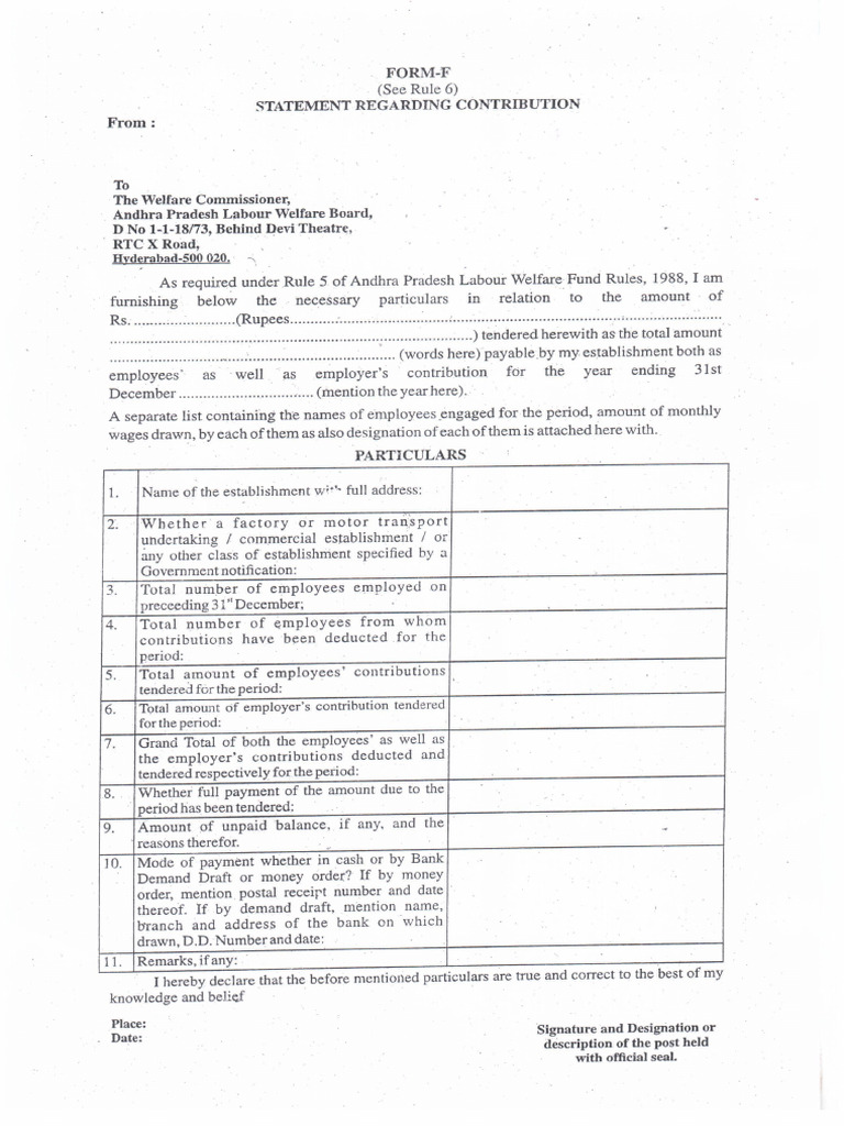 Labour Welfare Fundform F | PDF