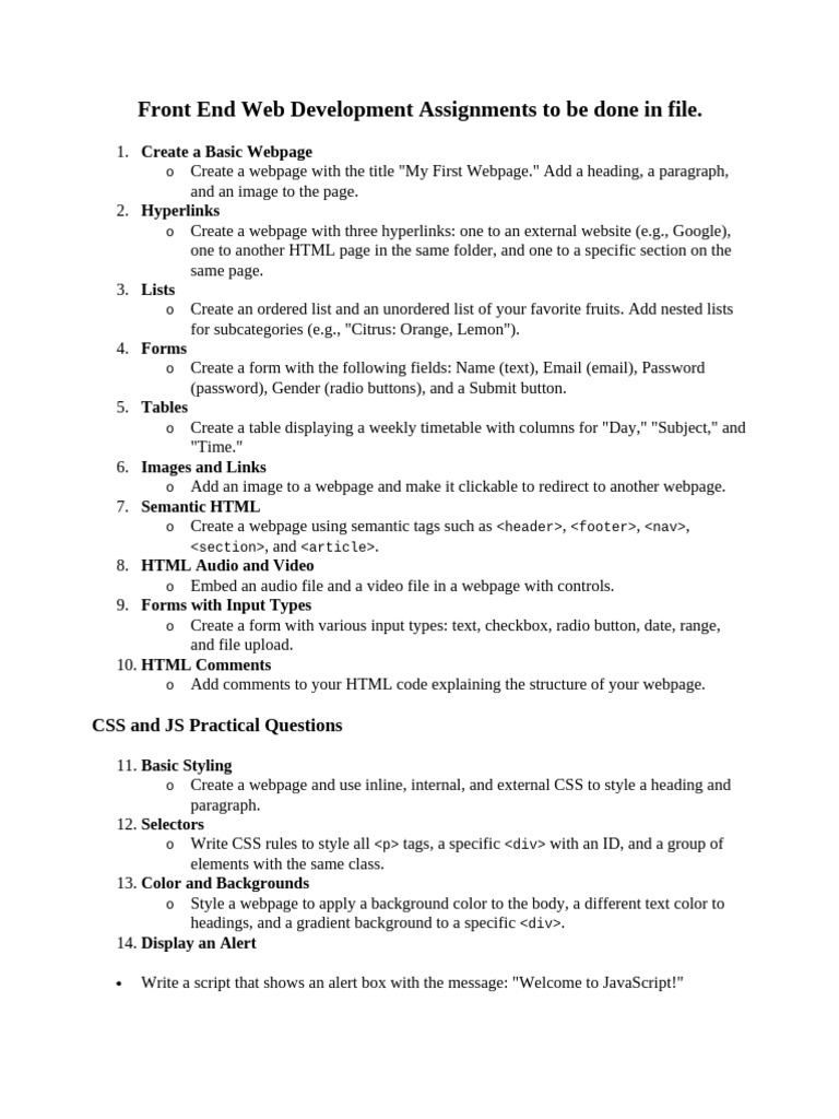 Front End Web Development Assignments | PDF | Html Element | Html Front End Web Development Assignments | PDF | Html Element | Html
