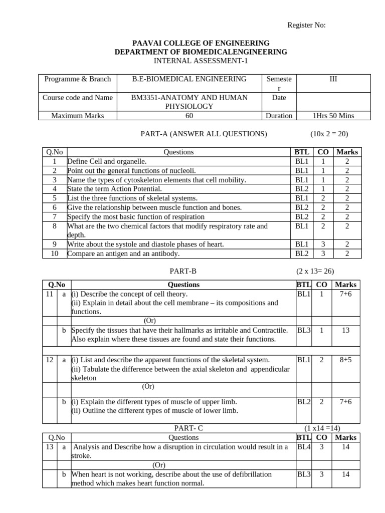 Internal Test 2021 R (1) | PDF | Cell (Biology) | Skeleton