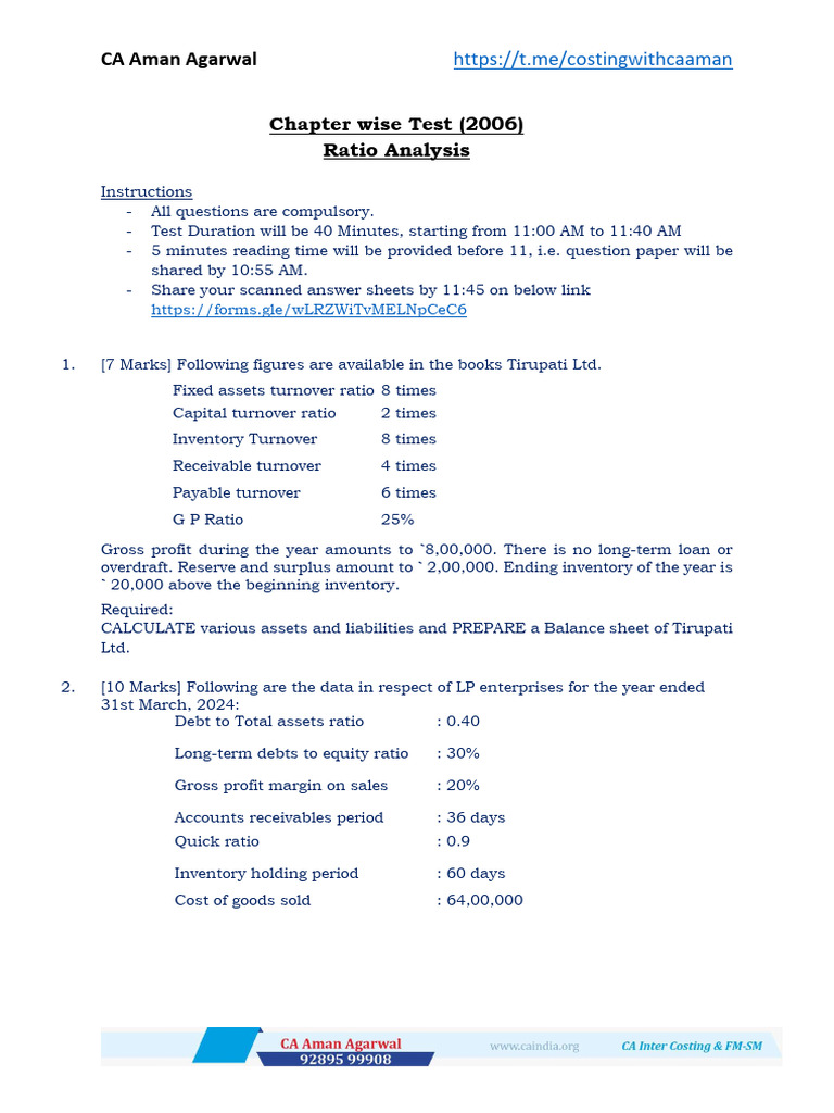Ratio Analysis Test Paper 2006 | PDF | Balance Sheet | Equity (Finance)