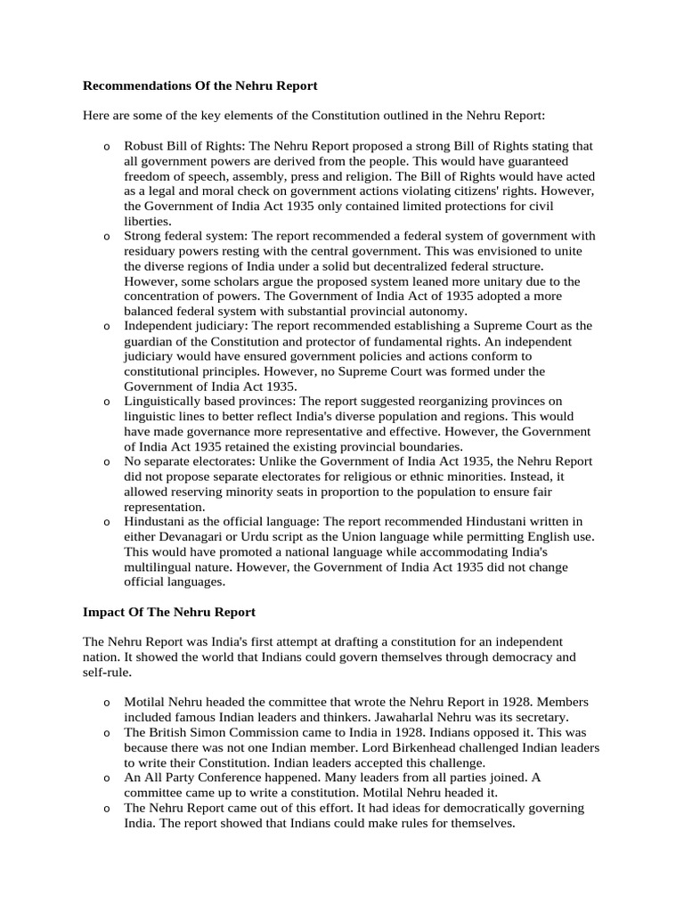 Nehru Report: India's Constitutional Vision | PDF | Constitution ...