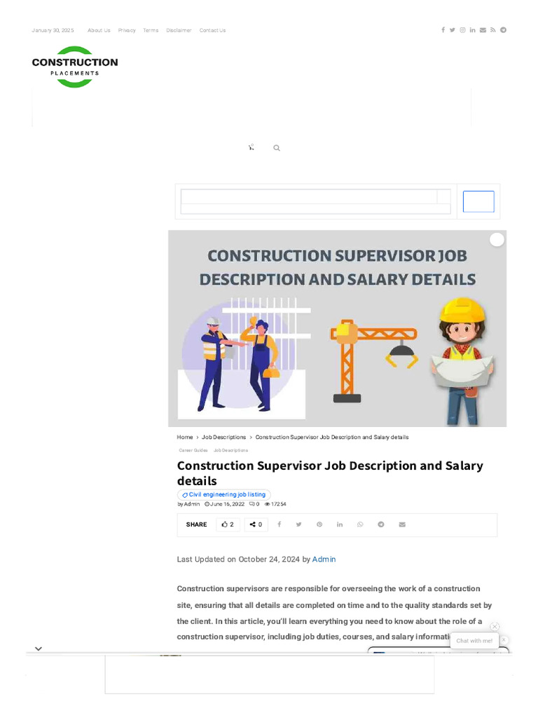 Construction Supervisor Job Description | PDF | Cost Of Living | Supervisor