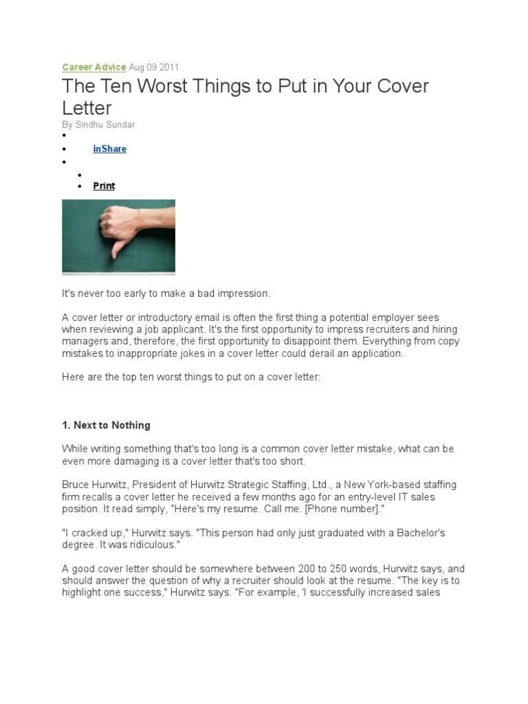 10 Worst Things To Put in A Cover Letter | PDF | Résumé | Employment