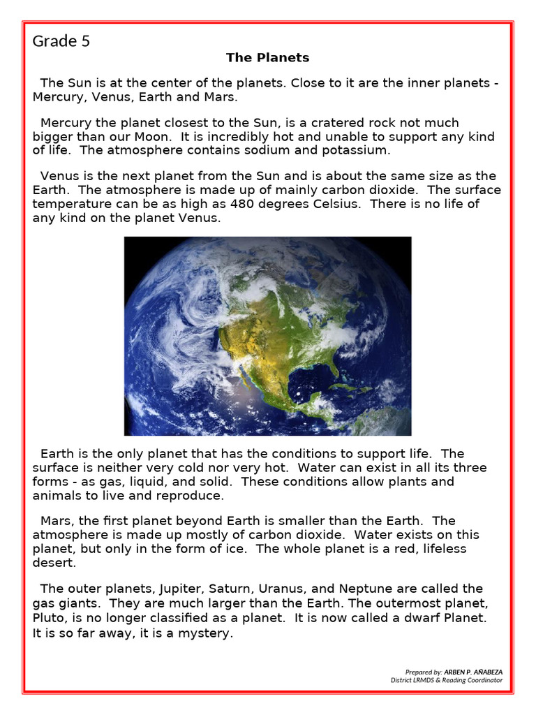 The Planets - Grade 5 Material | PDF