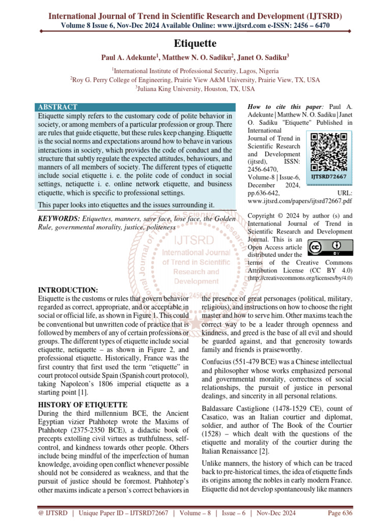 Etiquette | PDF | Etiquette | Social Psychology