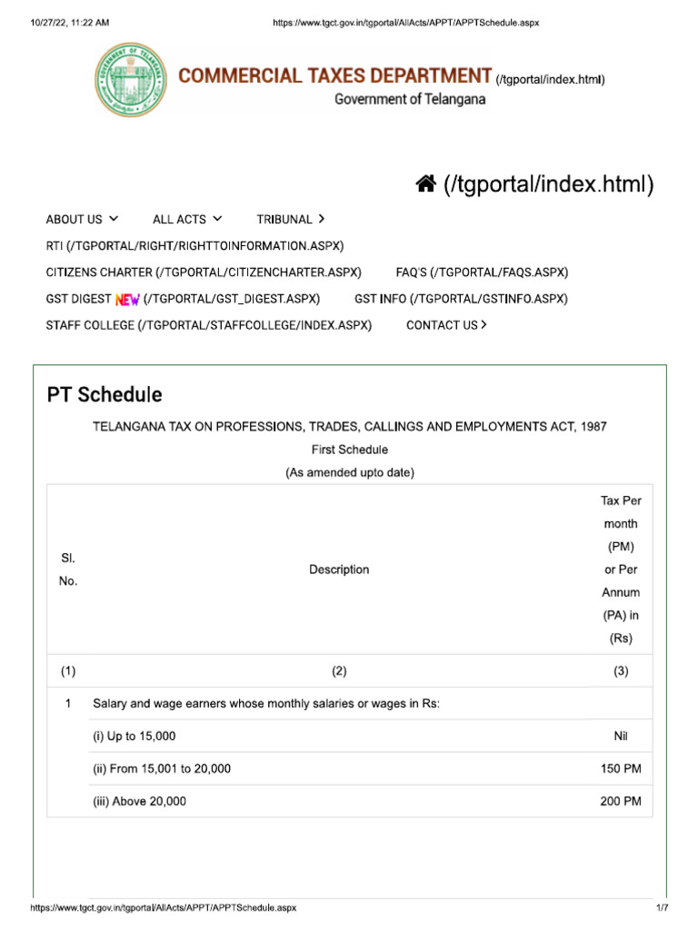 Professional Tax Rates Schedule | PDF