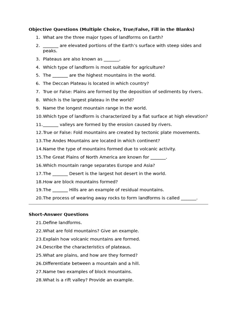 Major Landforms of The Earth | PDF | Plateau | Mountains