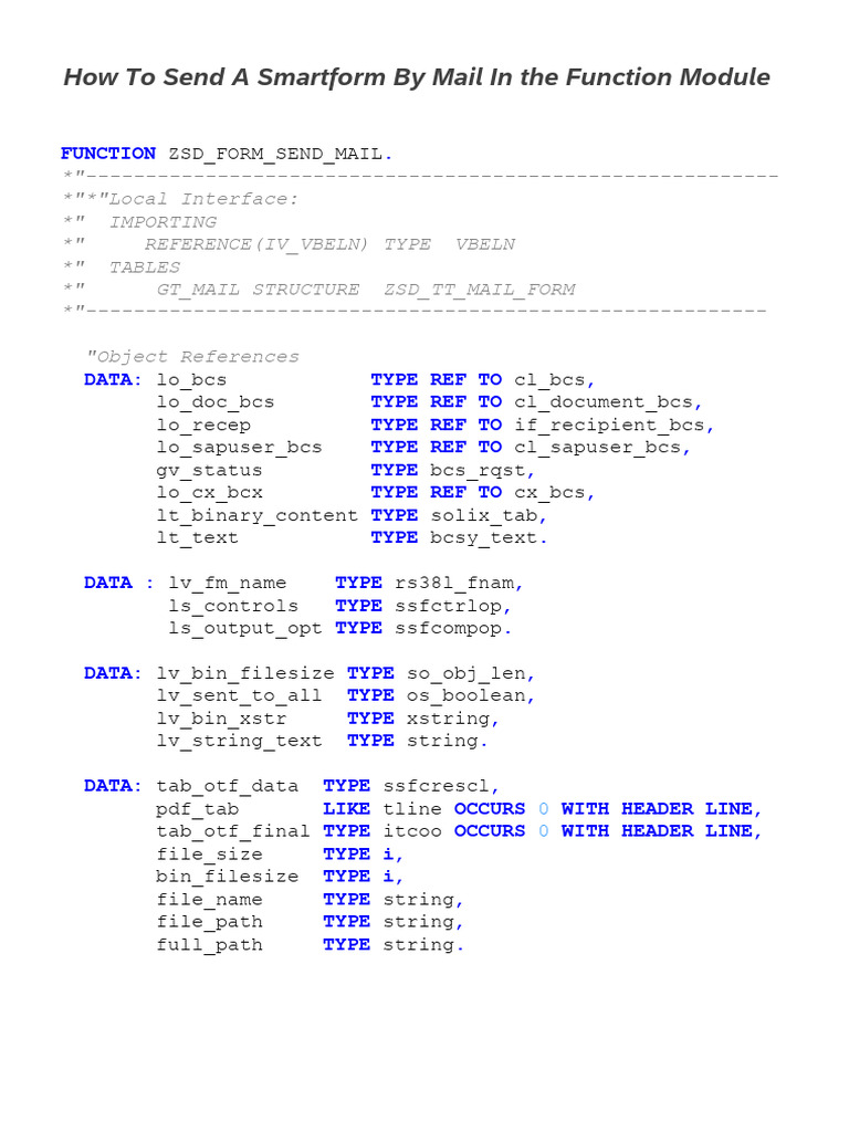 How To Send A Smartform by Mail in The Function Module | PDF | Computer Programming | Computer ...