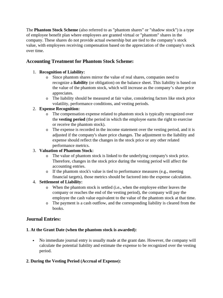 The Phantom Stock Scheme | PDF | Debits And Credits | Stocks