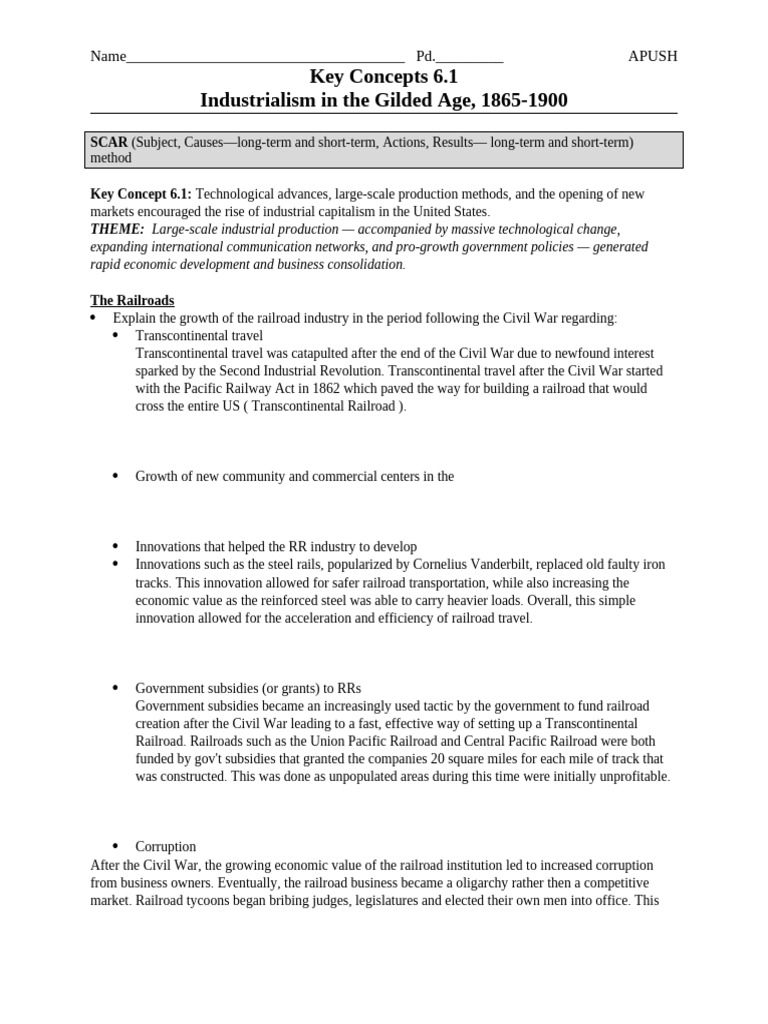 Key Concepts Packet 6.1 Industrialism in The Gilded Age | PDF | John D ...