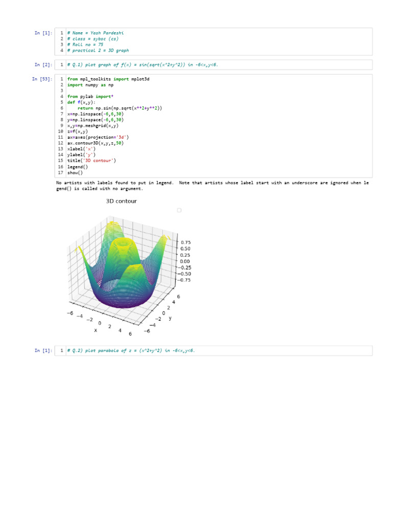 Yash Python Practical 2 3D Graph - Jupyter Notebook | PDF