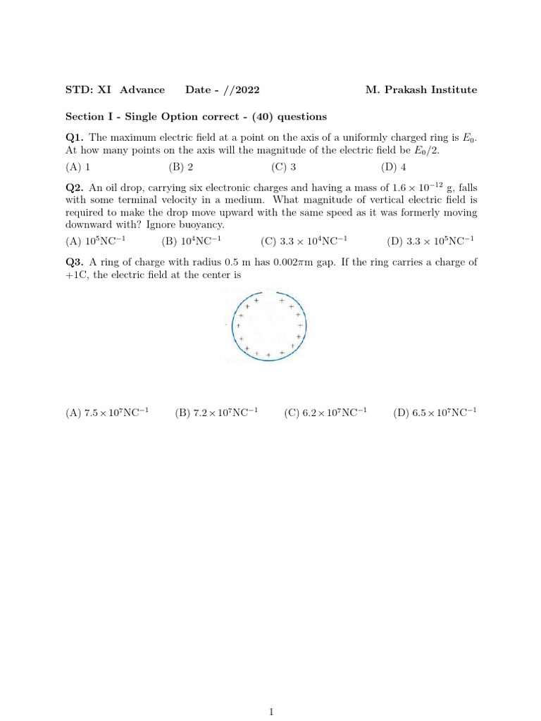 Electrostatics Adv PDF | PDF | Sphere | Electric Field