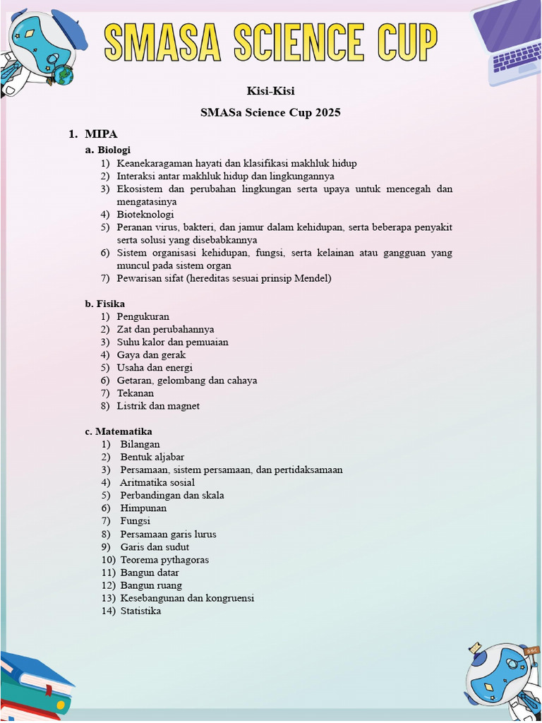 Kisi-Kisi Science Cup 2025 SMASa | PDF