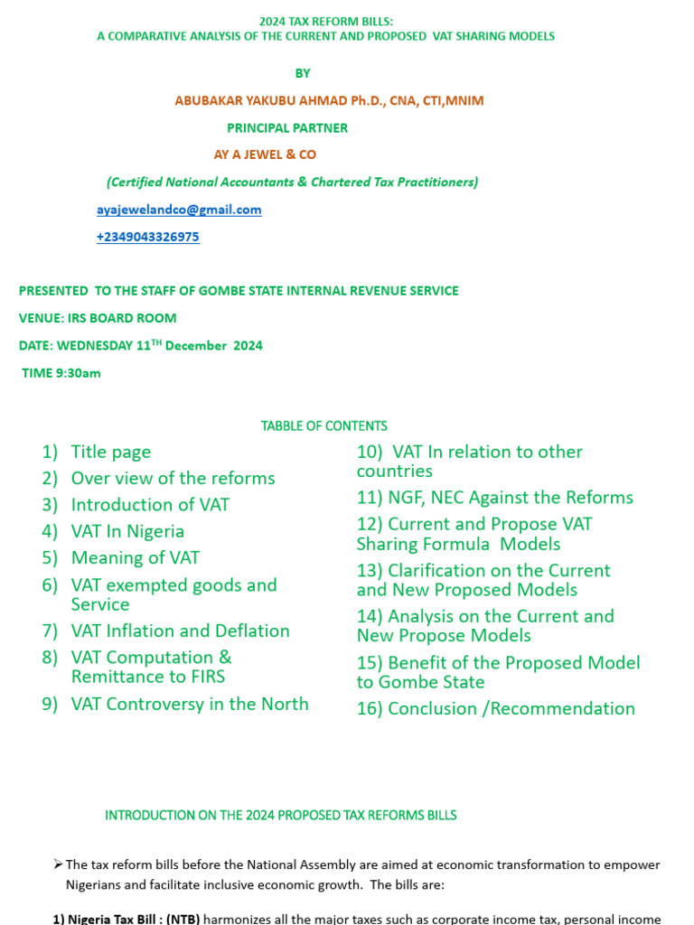 2024 Tax Reforms Bills A Comparative Analysis of The Current and ...