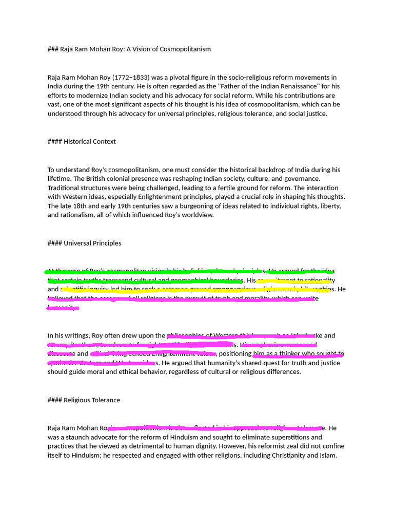 Raja Ram Mohan Roy's Cosmopolitan Vision | PDF | Cosmopolitanism | Age ...