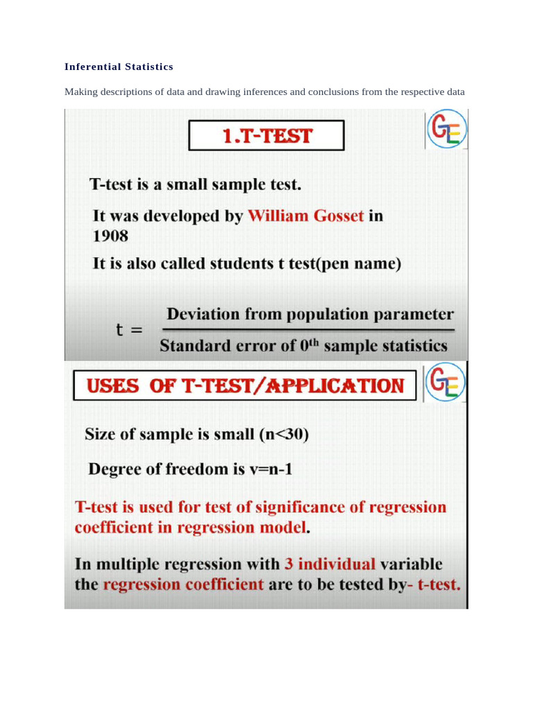 Inferential Statistics | PDF | Regression Analysis | Statistics Inferential Statistics | PDF | Regression Analysis | Statistics