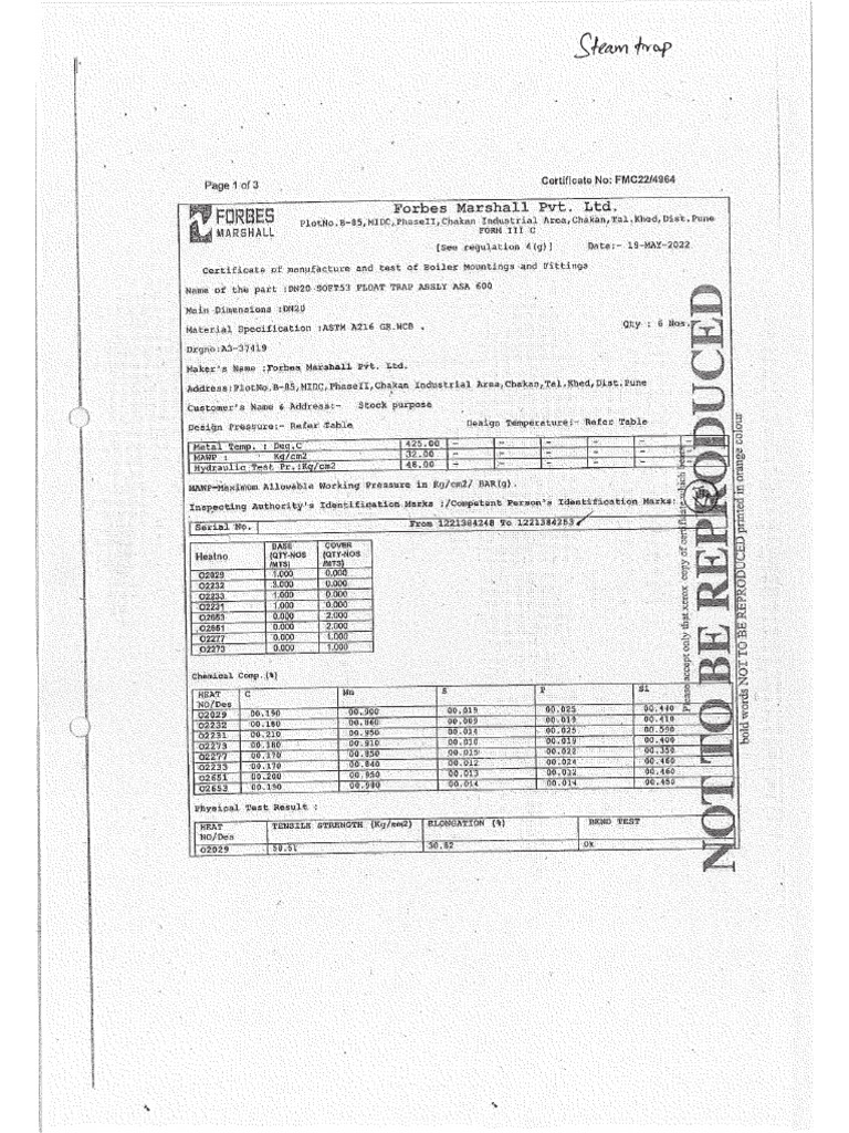Steam trap-Test Report | PDF
