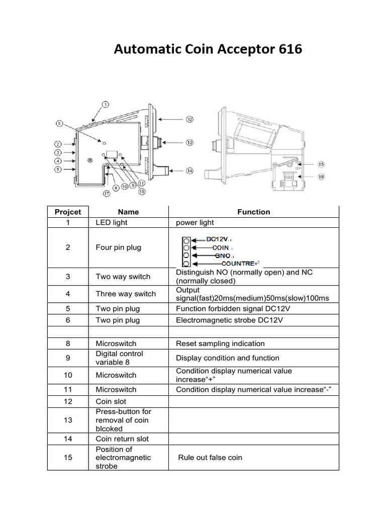 616 Coin Acceptor Module Datasheet | PDF | Electronics | Computer ...