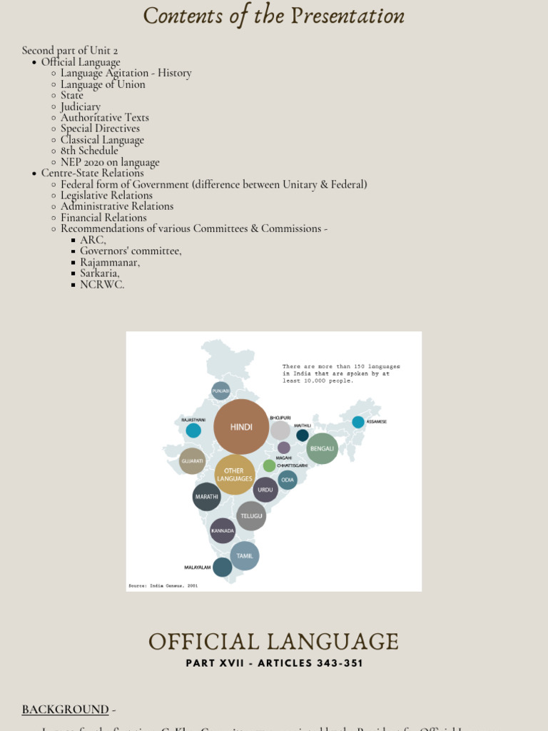 Consti 2 - UNIT 1 (Part 2) | PDF | Languages Of India | Government
