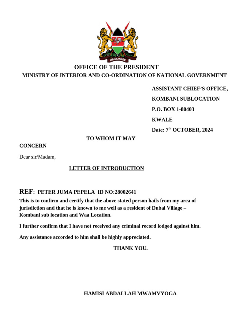 Introduction Letter | PDF