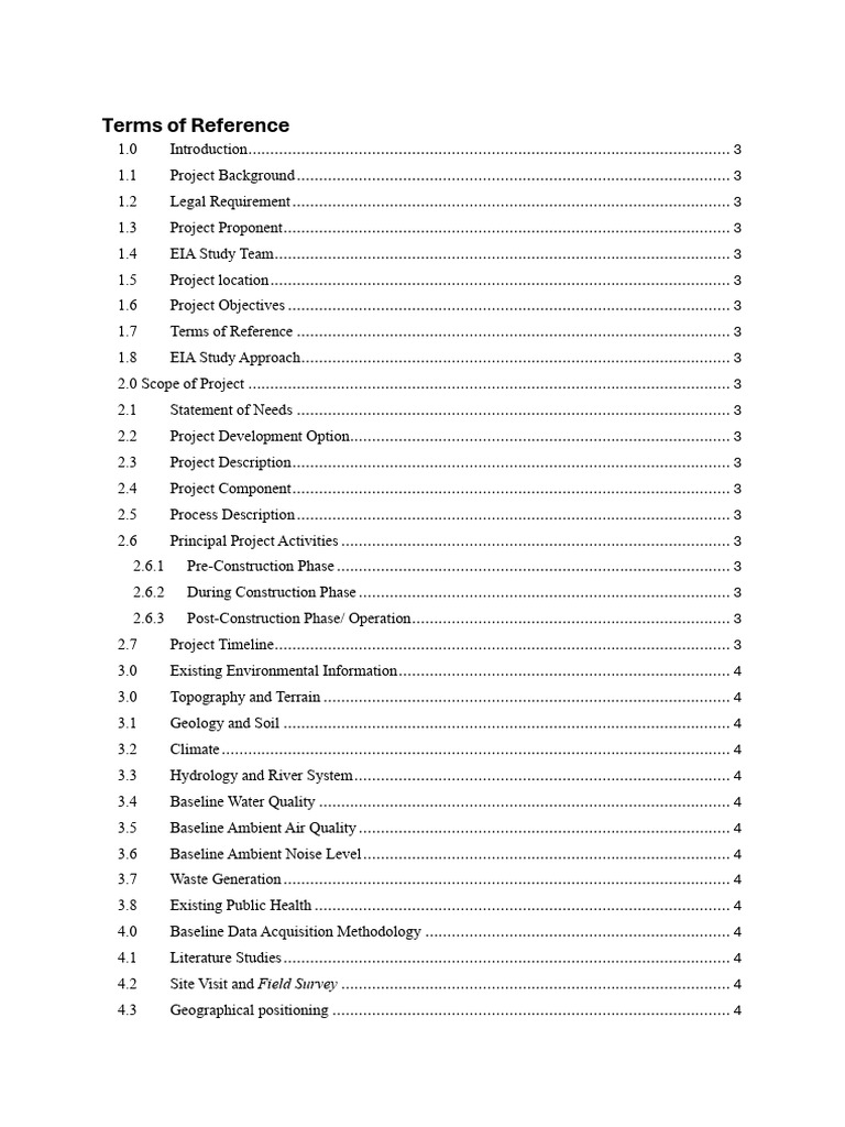 Terms of Reference for EIA Study | PDF | Pollution | Environmental Impact Assessment