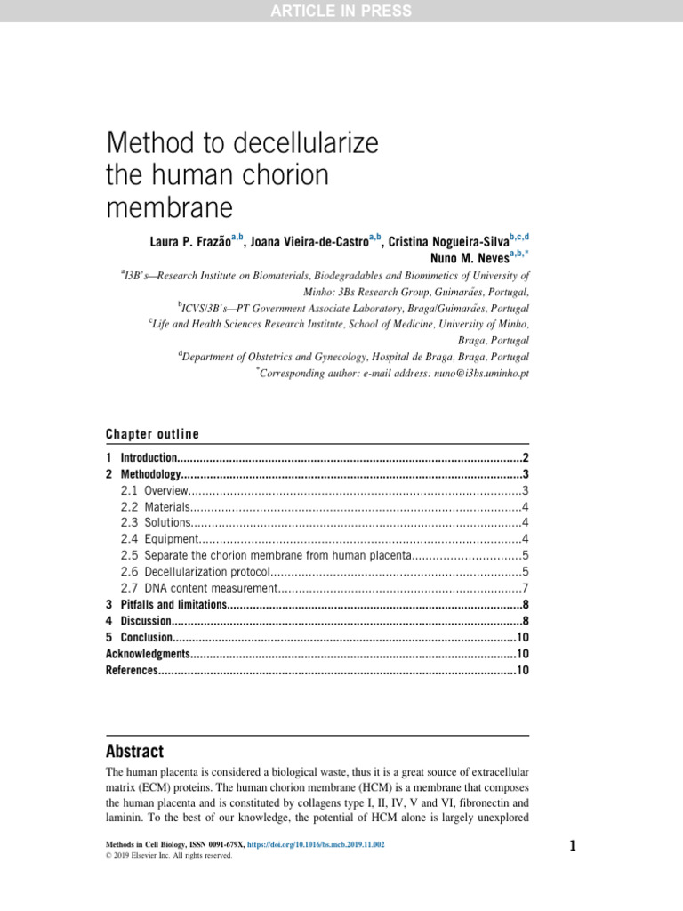 Decellularization of Human Chorion | PDF | Tissue Engineering | Extracellular Matrix