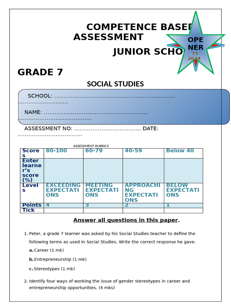 Grade 7 Social Studies Assessment Guide | PDF | Planetary Science ...