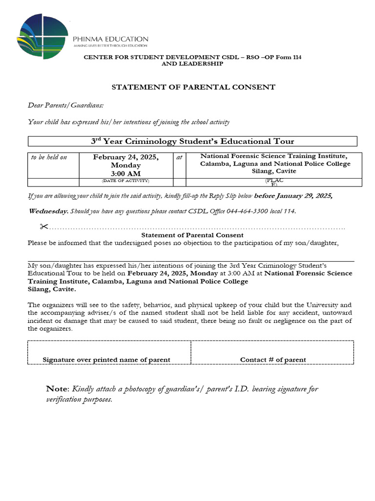 Parents Consent Long Bond Paper | PDF