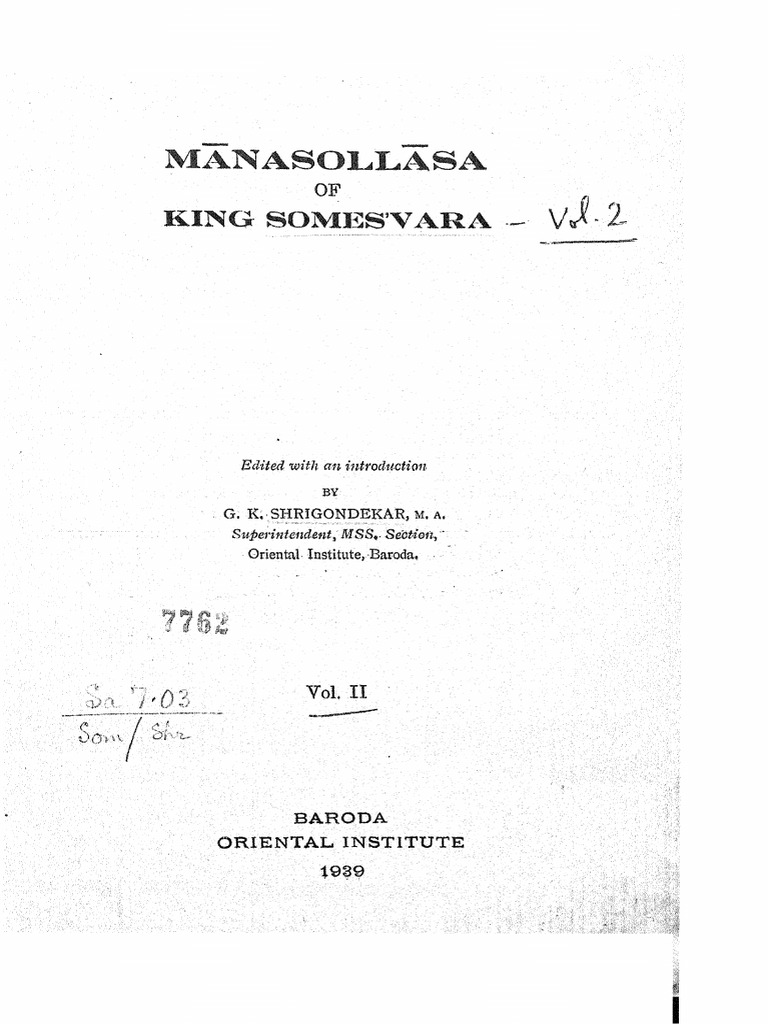 Manasollasa Somesvara-Vol '2 | PDF